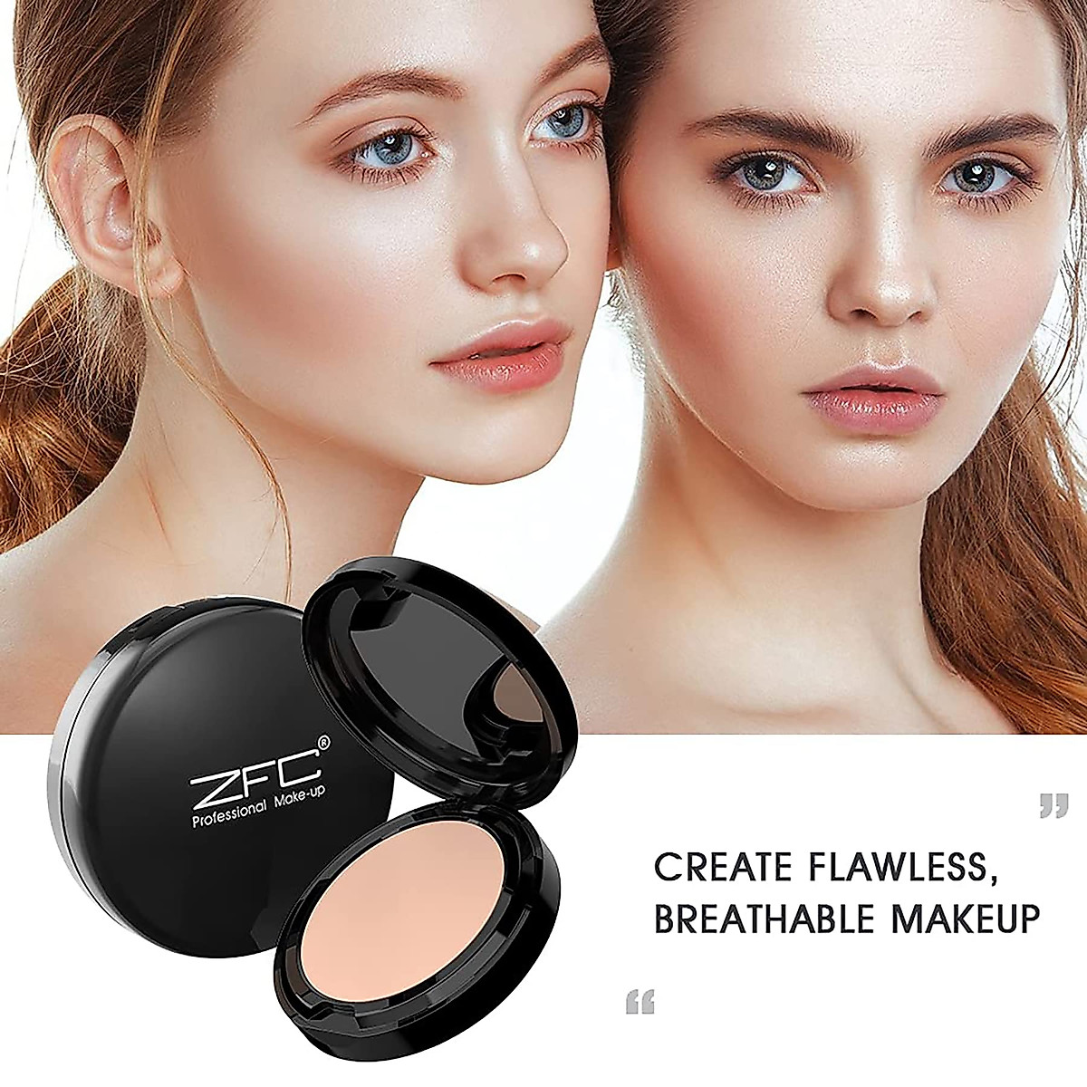 ZFC Foundation Makeup Concealer, Medium-to-Full Coverage Foundation Cream, Long Lasting Waterproof Up to 12HR Hybrid Setting Powder