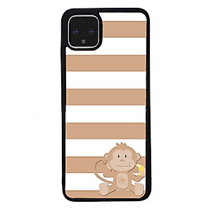Brown White Monkey Personalized Black Rubber Phone Case Compatible With Google Pixel 8 Pro, 8a, 8, 7a, 7, Pixel 7 Pro, 6a, Pixel 6 Pro, 6, 5, 4a 5G, 4a 4G, 4, 4 XL, 3a, 3a XL, 3, 3 XL, 2 XL, 2