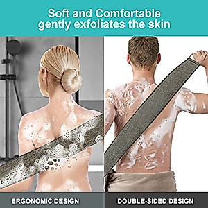 Loofah Back Scrubber, 35.4 Inch Exfoliating Back Scrubber for Bath Shower Scrubber for Men and Women, Luffa Scrubber to Deep Clean Your Skin, with Hair Shampoo Brush and Wall Hook