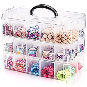 Foraineam 3-Tier Stackable Storage Container Box with 30 Compartments, Plastic Craft Organizer Case Tool Storage Bins for Jewelry Beads, Washi Tape, Nail Polish, Arts and Crafts, Sewing Accessories