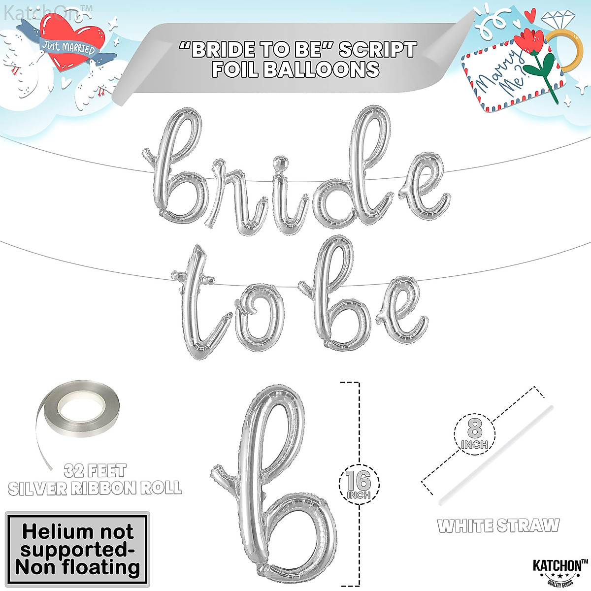 KatchOn, Silver Bride To Be Balloons Script - 16 Inch | Bride To Be Sign for Bachelorette Party Decorations | Bride Balloons, Bridal Shower Decorations | Bride To Be Decorations, Bachelorette Party