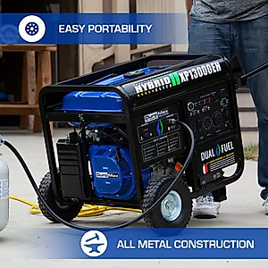 DuroMax XP13000EH Dual Fuel Portable Generator 13000 Watt Gas or Propane Powered Electric Start-Home Back Up, Blue/Gray