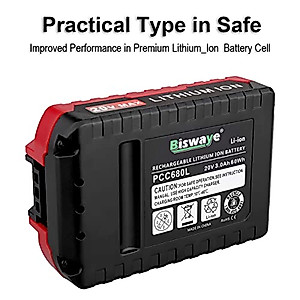 Biswaye 3.0Ah 20V MAX Lithium Battery Replacement for Porter Cable 20V Battery PCC681L PCC680L PCC682L PCC685LP PCC683L PCC601 and 20V MAX Cordless Tools Battery