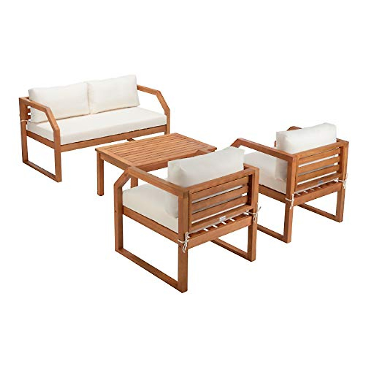 Safavieh PAT7067A Outdoor DREN Natural Brown 4-Piece Beige Seat Cushions Included Patio Set