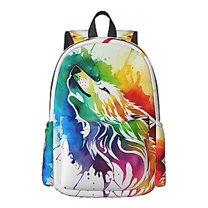 FeHuew 16 inch backpack Tie Dye Colorful Howl Wolf Laptop Backpack Full Print School Bookbag Shoulder Bag for Travel Daypack