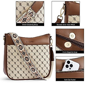 BOSTANTEN Crossbody Bags for Women Trendy Vegan Leather Hobo Purses Shoulder Handbags With Wide Shoulder Strap Coffee with Beige