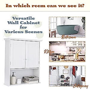 GLACER Wall Mounted Storage Cabinet, Bathroom Medicine Cabinet with Adjustable Shelf and Double Doors, Wall Cabinet for Bathroom, Living Room, Kitchen or Entryway, 23.5 x 8 x 28 inches (White)