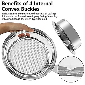 Dirt Garden Sieve Soil Sifter - Stainless Stackable Sifting Pan Soil Sand Sieve,9.5in Sifting Pan Contain 3 Sieve Mesh Filter Sizes (0.043",0.133",0.204") with Bonsai Soil Scoops,Garden Shovels 1PACK