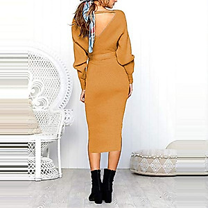 Fall Wedding Guest Dresses for Women Cream Dress for Women Knit Pullover Sweater Vestidos de Mujer sueltos Sexy Black Dress Long Sleeve Plus Size Dress for Women Sexy v-Neck Fashion XXL Maxi Dresses