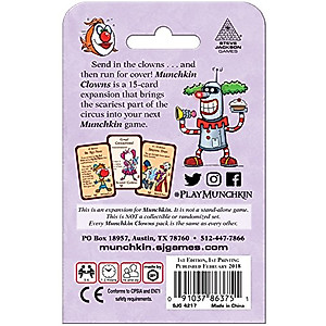 Steve Jackson Games Munchkin Clowns Card Game (Mini-Expansion) | 15 Cards | Adult, Kids, & Family Game | Fantasy Adventure Roleplaying Game | Ages 10+ | 3-6 Players | Avg Play Time 120 Min | from