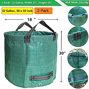Standard 2-Pack 32 Gallon Yard Garden Bags (D18, H30 inch) with Gardening Gloves, Campsite Trash Bags,Laundry Bag,Recycling Bag,Yard Waste Bags,Lawn Debris Bag,Grass Clippings Bags,Leaf Bags 4 Handles