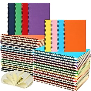 Yeaqee 60 Pack Spiral Notebook Bulk, College Ruled Spiral Bound Notebooks Journals 8.5 x 5.5 Inch 50 Sheets Thick Paper Hardcover A5 Writing Journals for Study Notes School Gifts, Assorted Colors