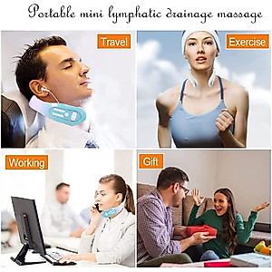 Celosmo EMS Neck Acupoints Lymphvity Massager Device Electric Deep Tissue 3D Massage USB Charge 12 Modes Neck Lymphatic Massager for Women Men Gift (Blue)