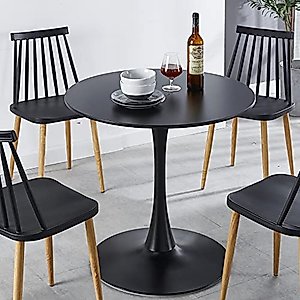 DKLGG 32" Modern Round Dining Table with MDF Table Top, Metal Base Pedestal Table Tulip Table Kitchen Table for 2-4 Person, Small Space Home, End Table Leisure Coffee Table, Black