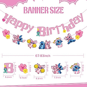 Pink Birthday Banner, Cartoon Happy Birthday banner Pink Cute Party Decoration for Girls Kids Birthday Party Baby Shower Cartoon Sign Decorations
