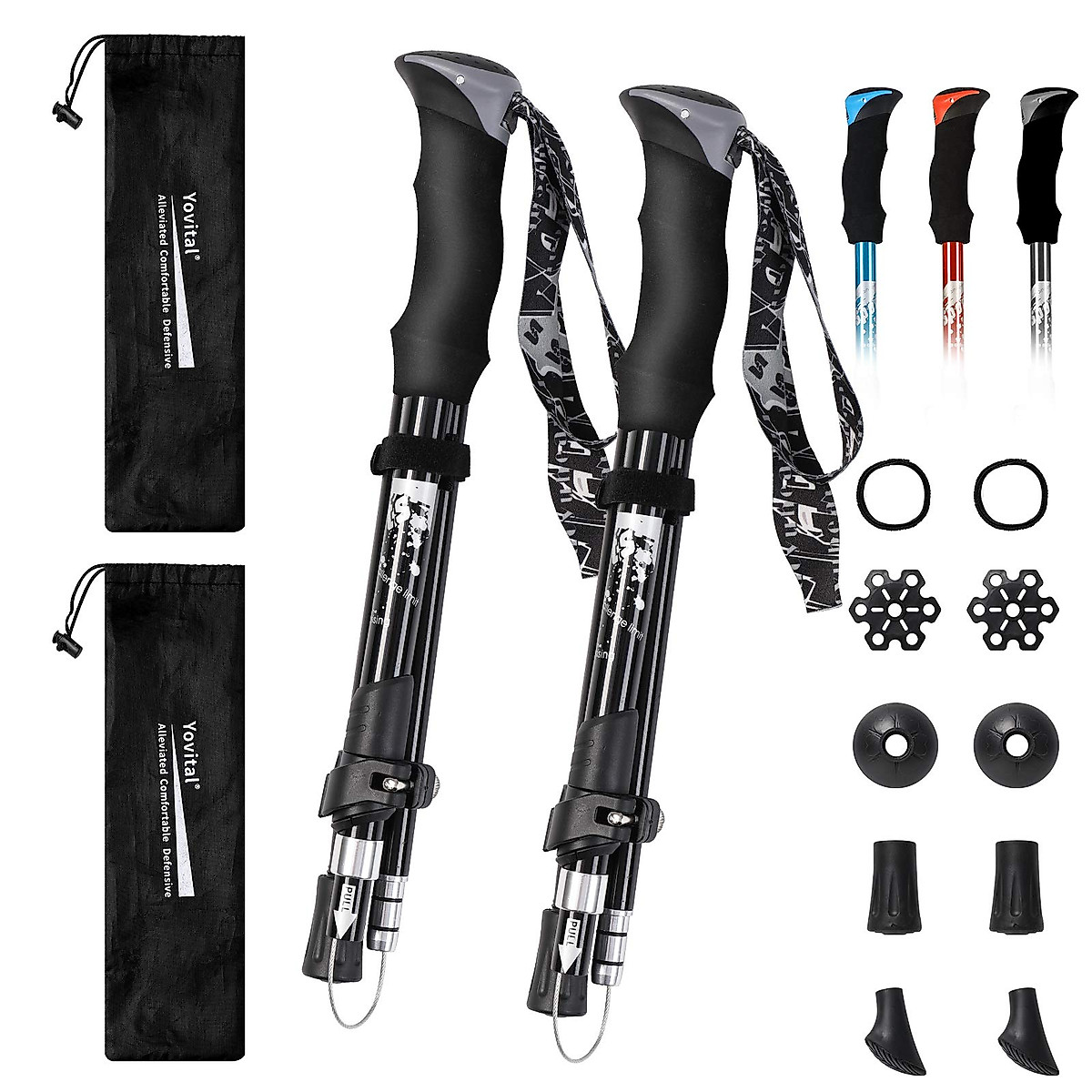 YOVITAL Trekking Poles Collapsible Hiking Poles - Aluminum 7075 Adjustable Hiking Walking Sticks with Quick Locks, Expandable to 53"and Ultralight Poles for Hiking Camping Mountains Walking（Set of 2）