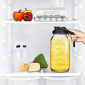 Nevfiro Mason Jar Pitcher with Pour Spout Handle Lid, 2Pack 32OZ Thick Glass Pitcher with Lid, Leak-proof Glass Pitcher Wide Mouth for Brew Coffee, Ice Beverage, Juice, Lemonade, Sun Tea, Fruit Drink