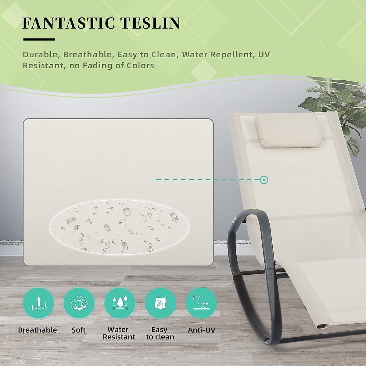 WeCooper Lounge Chair, Outdoor Patio Chaise Lounges with Detachable Pillow for Lawn, Pool Lounge Chairs Beige, Twin Pack