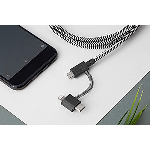 Native Union Belt Cable Universal - 6.5ft Ultra-Strong Reinforced [MFi Certified] Durable Charging Cable with 3-in-1 Adaptor for Lightning, USB-C and Micro-USB Devices (Zebra)
