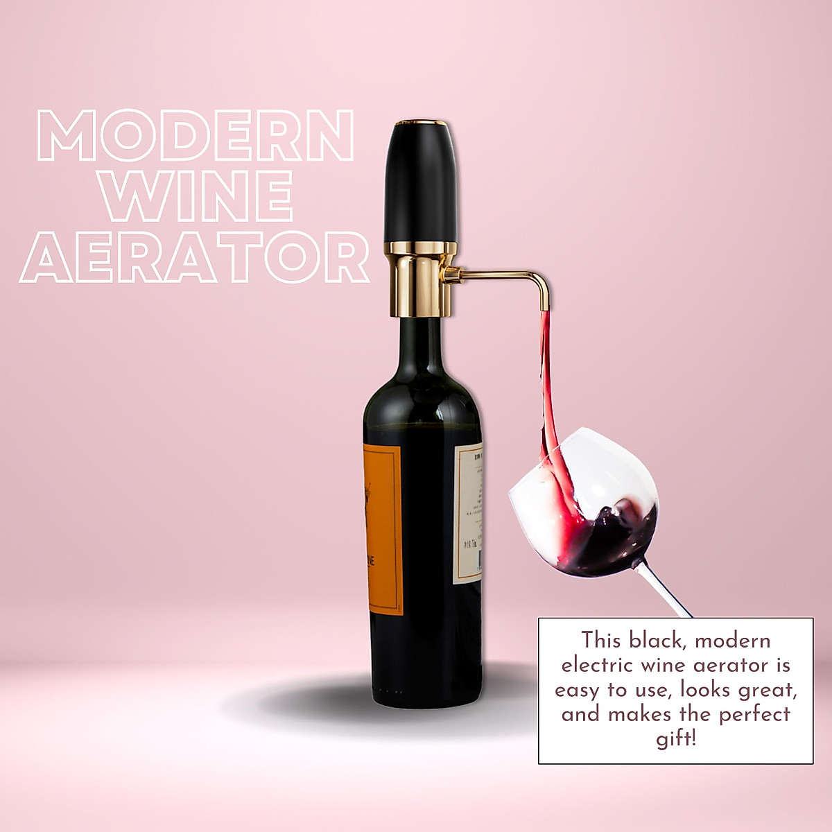 Sip & Shimmer Electric Wine Aerator, Modern Wine Aerator, Electric Wine Dispenser, Black & Gold Wine Pourer, Wine Pump, Automatic Wine Pourer, Re-chargeable, Wine Gifts, Gift for Mom Wife