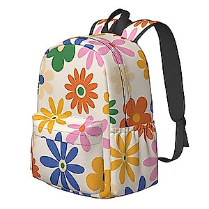 Delerain 17 Inch Backpack 70s Daisy Flowers Laptop Backpack School Bookbag Shoulder Bag Casual Daypack For School/Camping/Hiking/Picnic/Beach/Travel