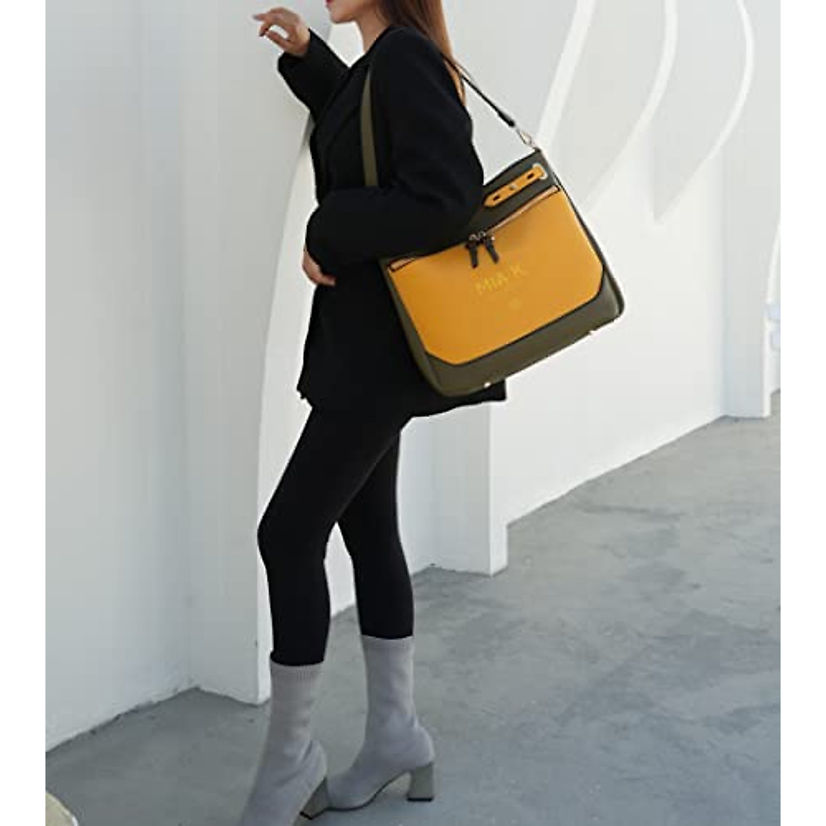 MKF Collection Shoulder Bag for Women, Two Tone Vegan Leather Fashion Hobo Handbag Messenger Purse