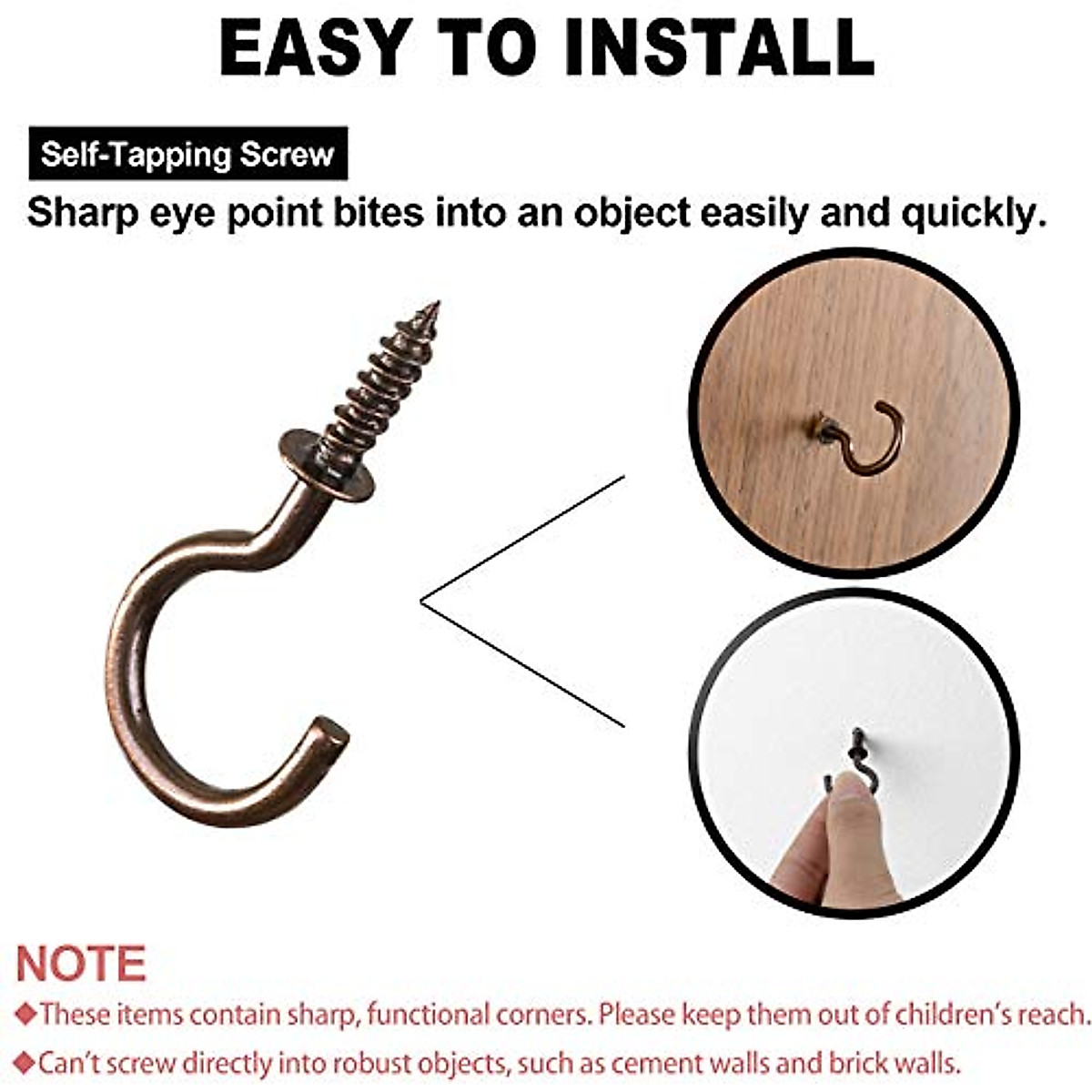 EIENHOSHI 7/8'' Rubbed Bronze Cup Hooks - Pack of 60, Screw-in Hooks for Hanging Stuff, Small Ceiling Hooks Great for Indoor-Outdoor Use
