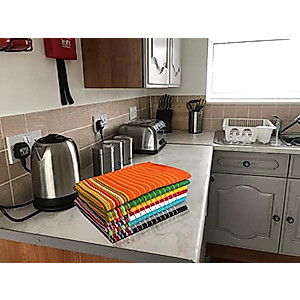 Urban Villa Kitchen Towels, Premium Quality, Cotton Dish Towels,Mitered Corners,Ultra Soft (Size: 20X30 in),Multi Color Waffle Stripes, Highly Absorbent Bar Towels & Tea Towels - (Set of 8)