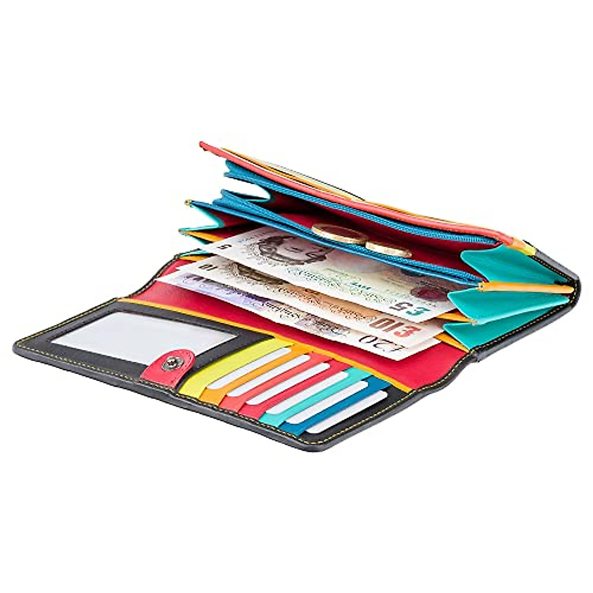 Visconti STR4 Women's Secure RFID Blocking Large Leather Trifold Clutch Wallet Purse - Black Multi