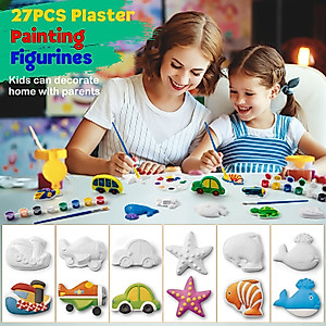 Tigerhu Arts and Crafts for Kids,27 Painting Figurines, 2 x 8 Colors of Paint, 4 Pens Paint Brush, 1 Palette, 2 Magnets and 27 Stickers, Painting Kit DIY Toys Kids Gifts for Ages 4, 5, 6, 7, 8