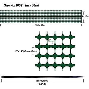 Ohuhu Garden Fence Animal Barrier, 4' x 100' Reusable Netting Plastic Safety Fence Roll, Temporary Pool Fence Snow Fence Economy Construction Fencing Poultry Fence for Deer, Rabbits, Chicken, Dogs