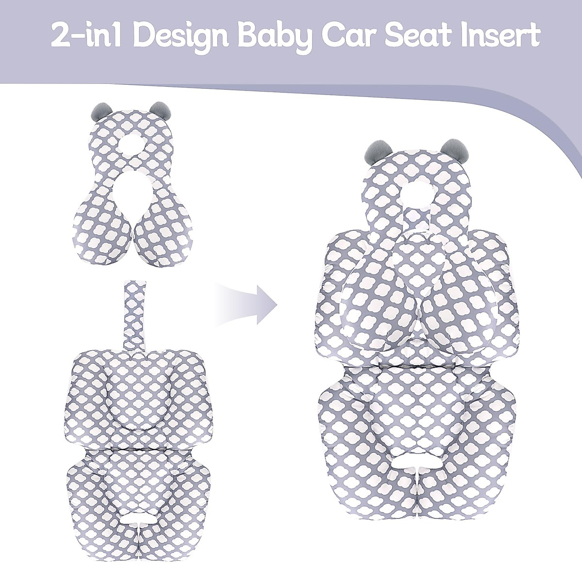 KAKIBLIN Stroller Cushion Toddler Car Seat Insert, Baby Stroller Pillow, Toddler Seat Pad Car seat Neck Support Cushion for Toddler (Cloud)