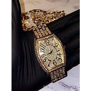 Men's Wrist Watch Band Luxury CZ Diamond Iced Out Watch Gold Numeric Rectangle Square Dial Watch For Men Women Hip Hop Rapper Choice, Men Watch, Mens Jewelry, Iced Watch Custom Fit, Bust Down Watch