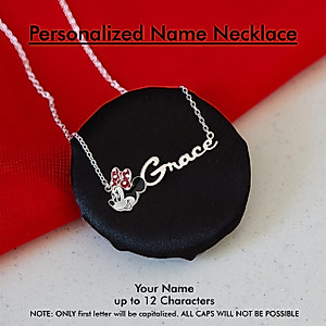 Disney Minnie Mouse Custom Name Necklace - Sterling Silver Name Necklace Personalized, Minnie Mouse Face