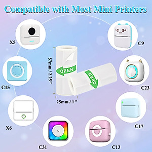 Vicbear 15 Rolls Mini Printer Sticker Paper, Thermal Sticker Paper for Mini Printer Sticker Maker, Self-Adhesive Mini Sticker Printer Paper, 57 x 25 mm, Compatible with Most Mini Receipt Printers