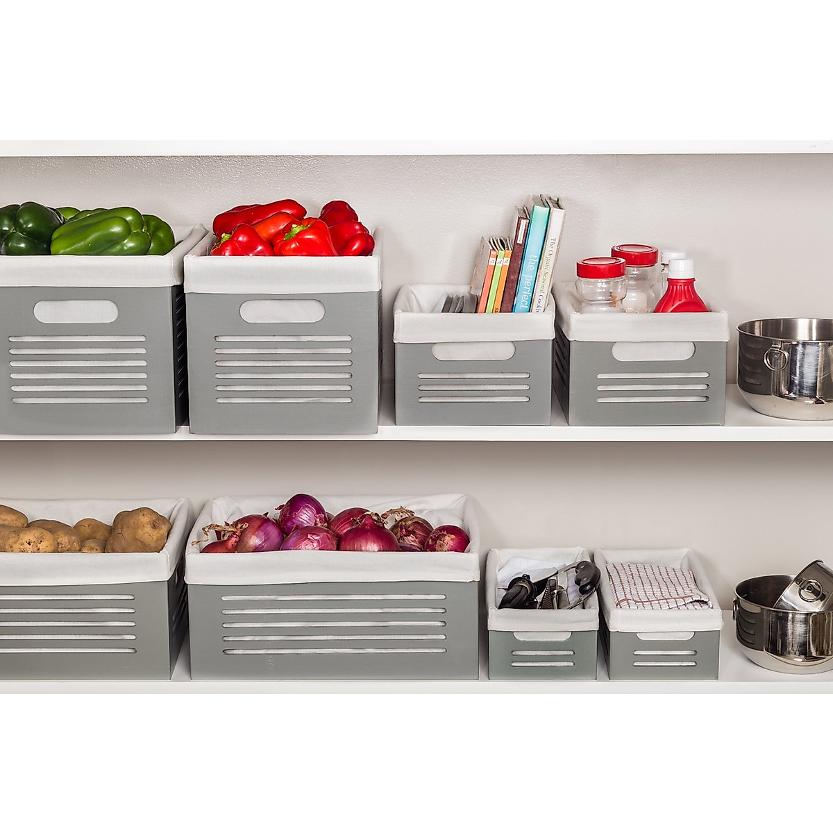 Large Wooden Crate for Storage - Decorative Wood Storage Boxes for Home Books Clothes Toys, This wood crate box/Basket/Bin Organizer is Lined with Machine Washable Soft Linen Fabric - Grey, Large