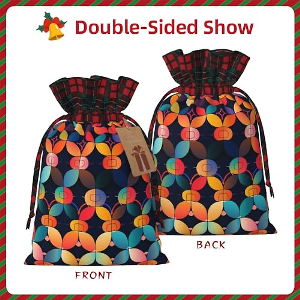 Christmas Gift Bags with Drawstring Burlap Gift Bags Abstract Pattern Christmas Linen Bags for Xmas Party Candy Bags with Cards Xmas Reusable Wrapping Bags Christmas Linen Treat Bags for Holiday