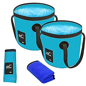 ODDIER 2 Pack portable Collapsible Bucket 5 Gallon, Folding Water storage container with handle, portable wash Basin for fishing car washing camping hiking(20L)-Blue