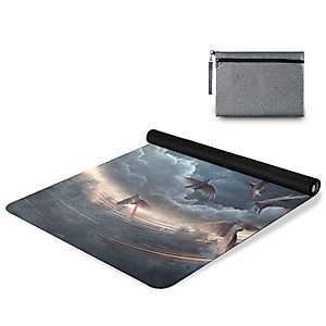 GOODOLD Birds Circular Pattern Yoga Mat, 71 x 26 Inch Non-slip Yoga Mats Folding Travel Exercise Mat Indoor Outdoor Gym Pilates with Storage Bag for Women Men