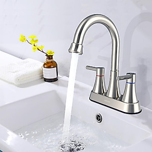 4 inch 2-Handle Centerset Faucets Bathroom Sink Faucet with Pop Up Drain,360 Swivel Spout,Stainless Steel Lead-Free Sink Faucet with 2 Water Supply Lines for Bathroom Sink 2-3 Holes (Brushed Nickel)