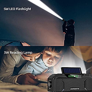 5000mAh Emergency Weather Radio with Bluetooth Speaker, Waterproof Hand Crank Digital NOAA AM FM Weather Radio, Solar Radio with Flashlight, Cell Phone Charger, Compass, Camping Survival Gear