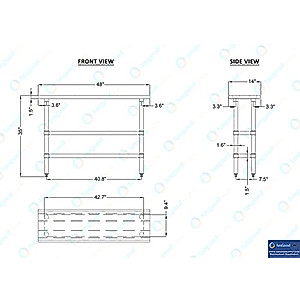 48" Long X 14" Deep Stainless Steel Work Table with 2 Shelves | Metal Food Prep Station | Commercial & Residential NSF Utility Table