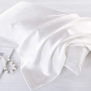 Oeko-TEX Certified White Silk Pillow Cases Made in USA, 100% Real Silk Pillowcase for Hair and Skin, 22 Momme Natural Mulberry Silk Cooling Pillow Cases Standard Size,1 Pc 20"x26" (Standard, White)