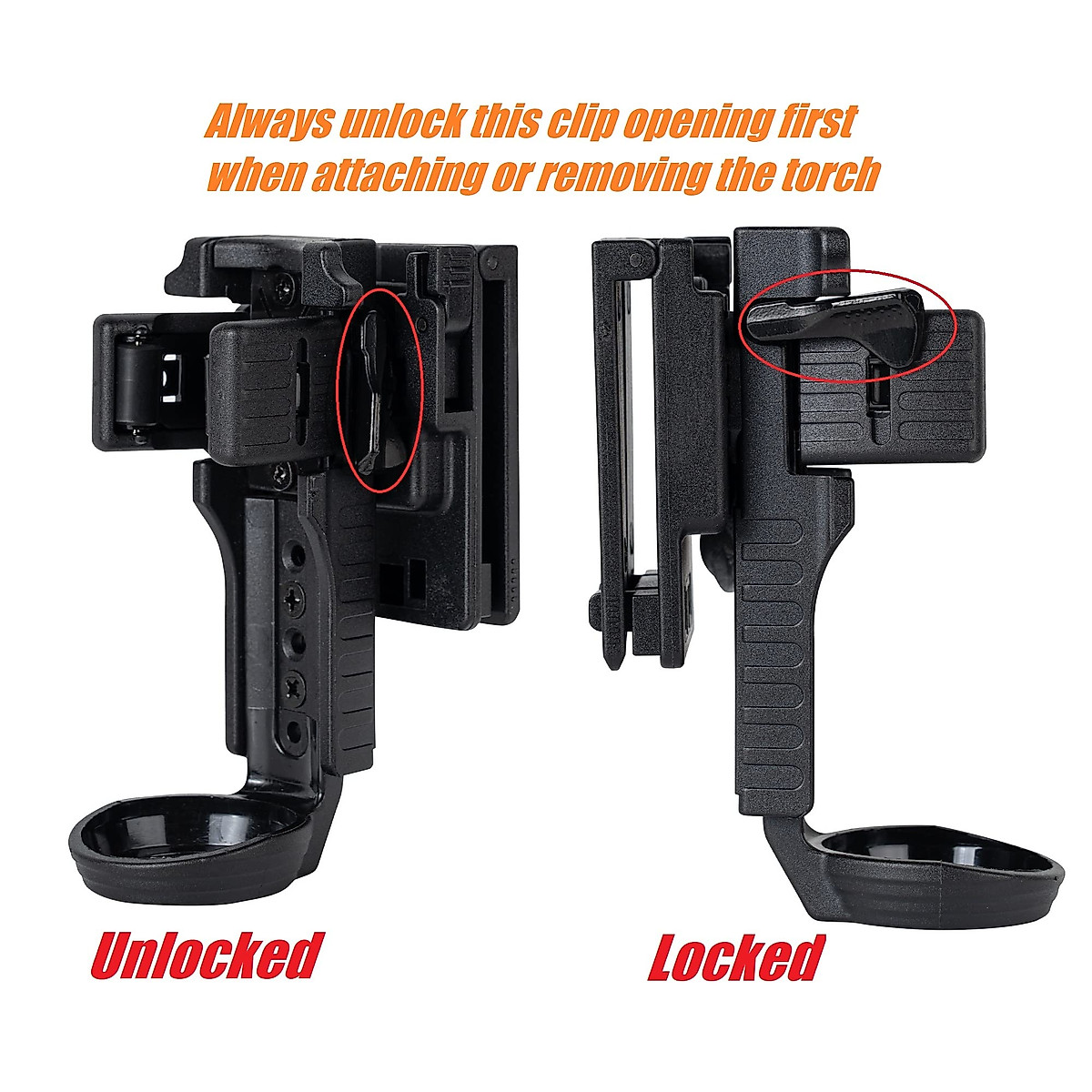 TACNEX Quick Release Flashlight Holder w/Duty Belt Clip Tactical Torch Holster Carrier Rotatable Light Carry Case Stand fit 1"-1.25" Diameter Flashlight for Police Leo Security Military Work Patrol