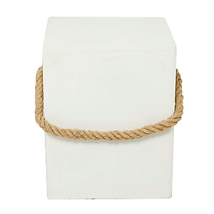 Deco 79 Magnesium Oxide Lightweight Outdoor Accent Table with Rope Handle, 15" x 15" x 18", White