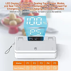 Mini Bag Sealer,4 In 1 USB Rechargeable Bag Sealer And Cutter, 5 Seal Time Modes & 3.8in Heating Strip, with 3000mAh Battery Chip Bag Sealer, Portable Bag Resealer For Chip Bags, Plastic Bags(white)