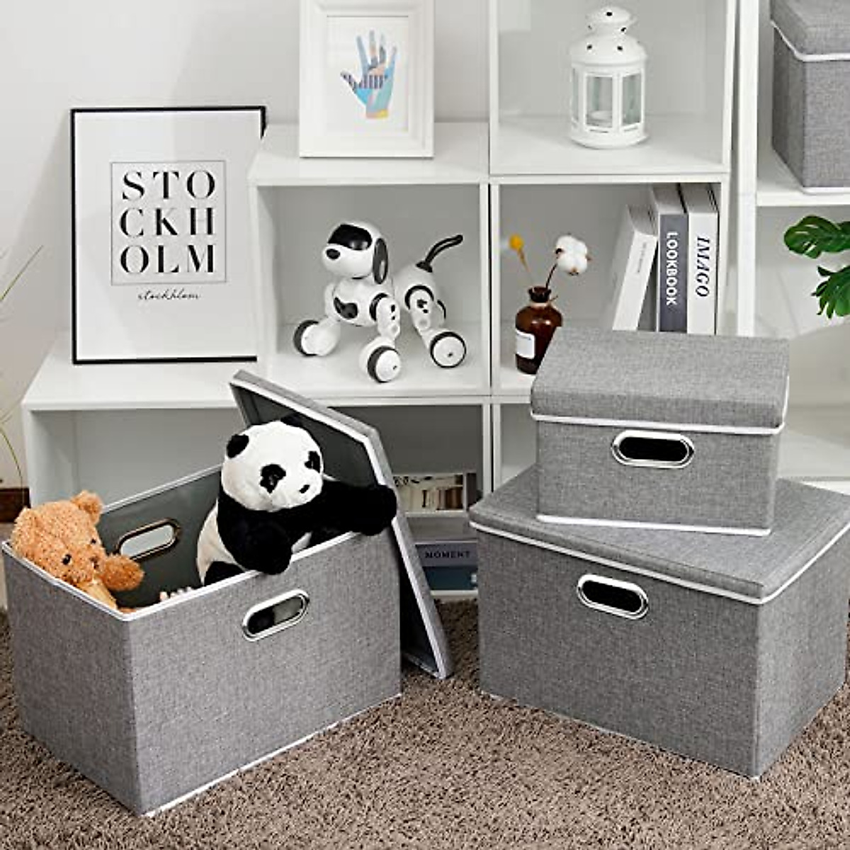 Yawinhe Collapsible Storage Box (1-Pack), 15x9.8x9.8in, Waterproof Storage Basket Bins, with Lids and 2 Handles, for Clothes, Closet Organizers and Storage Containers, Grey, USNK066GL-1