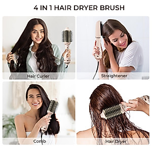 Syvio 4-in-1 Hair Dryer Brush, Detachable Oval & Flat Brush, Professional One-Step Hair Dryer & Volumizer for Straightening, Curling and Styling, Anti-frizz Hot Air Brush, Pink