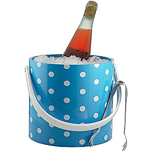 Hand Made In USA Turquoise & White Double Walled 3-Quart Insulated Ice Bucket With Ice Tongs (Polka Dot Collection)