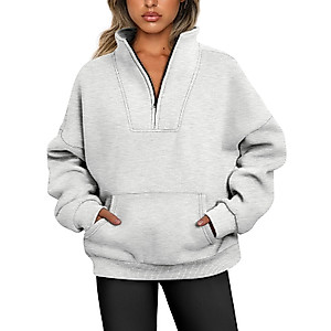 Trendy Queen Sweatshirts Quarter Half Zip Pullover Oversized Hoodies Sweaters Comfy Fall Outfits 2025 Y2K Winter Clothes Grey L